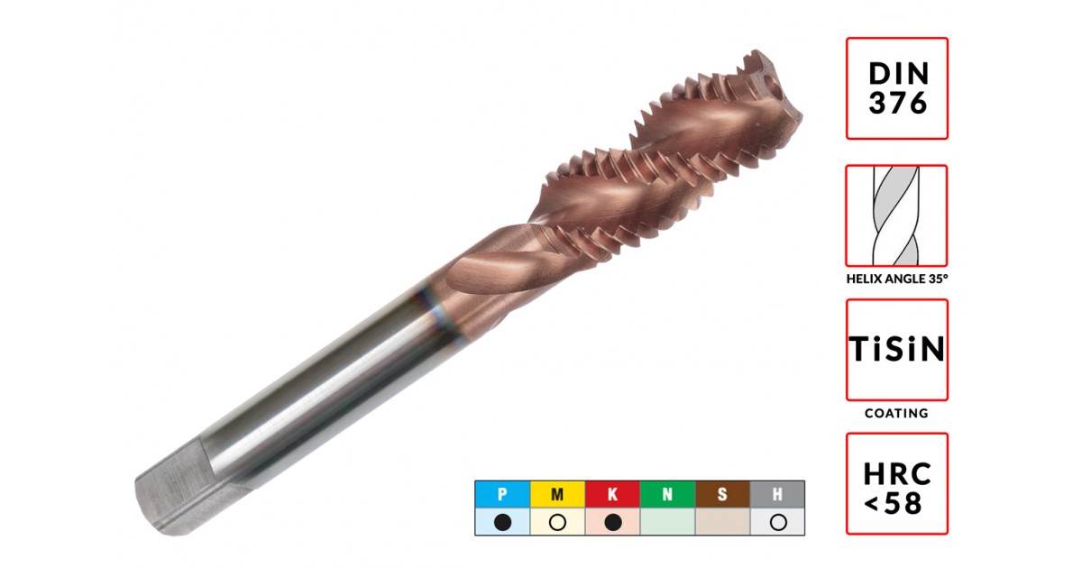 Метчик винтовой твердосплавный с ц/хв M5x0.8 машинный d3.5x8x70мм HRC58 с покрытием TiSiN AGIR ...